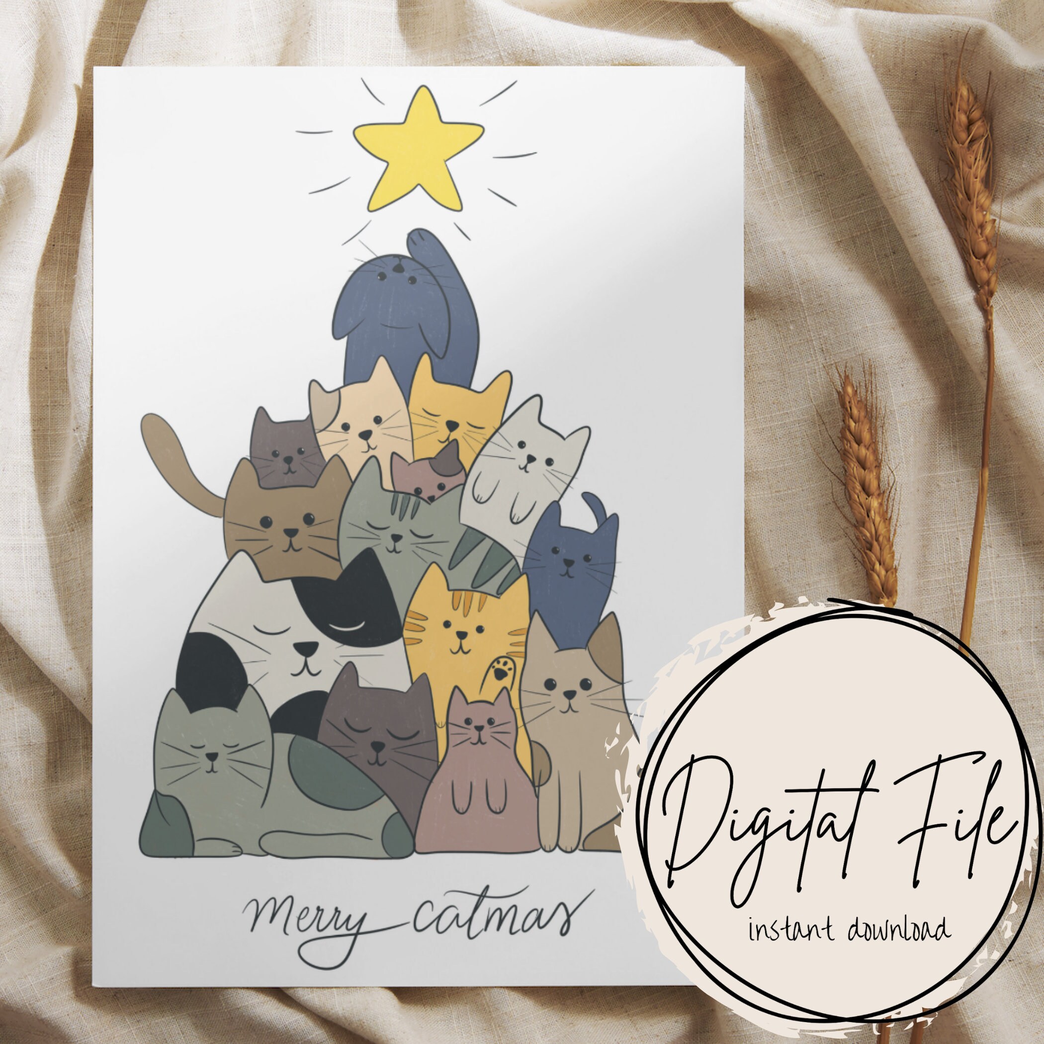 PRINTABLE Cat Christmas Card Gift Card for Her, for Him, for Kids ...