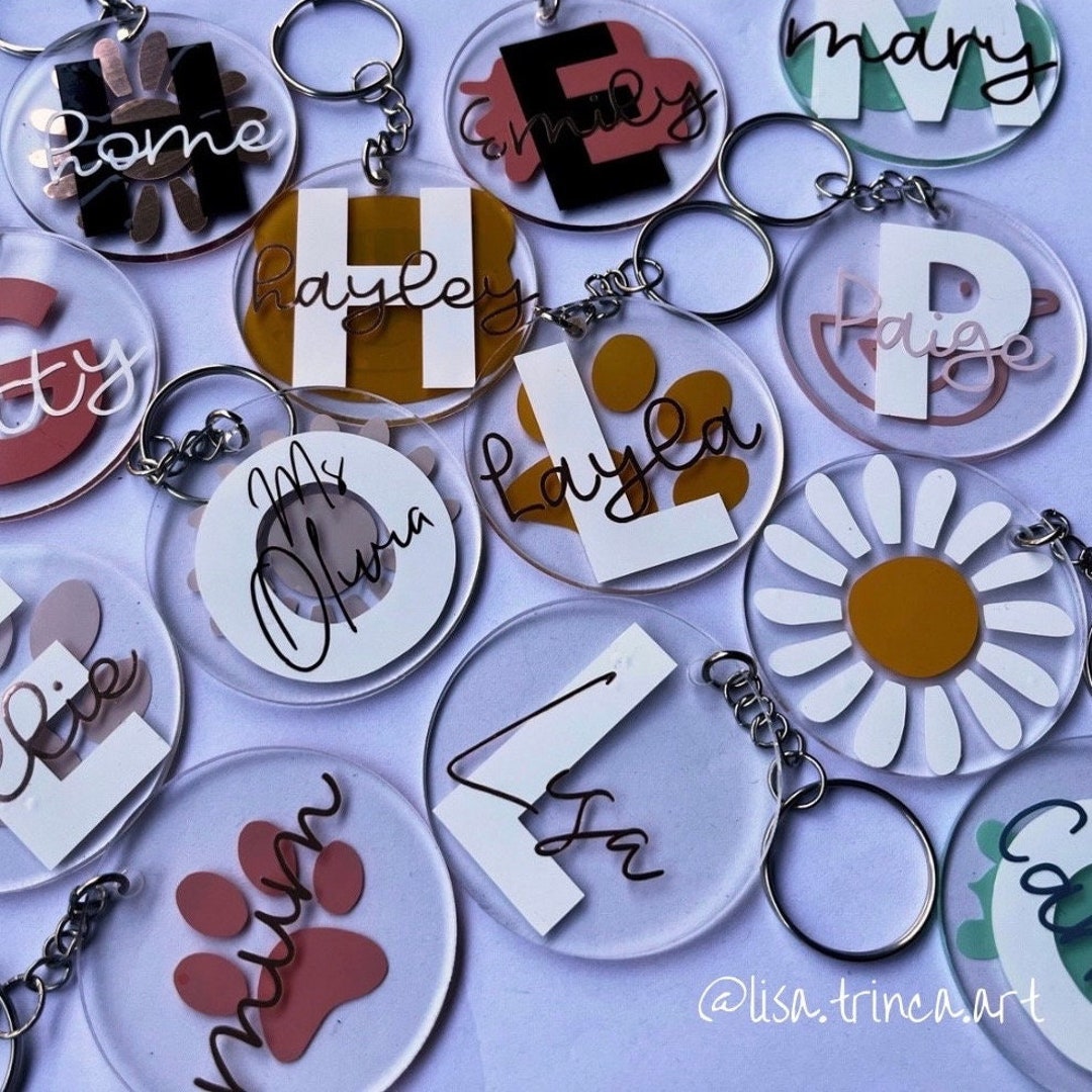 Personalised Acrylic Name Tag Key Ring, Custom Keychain, Initial Bag ...