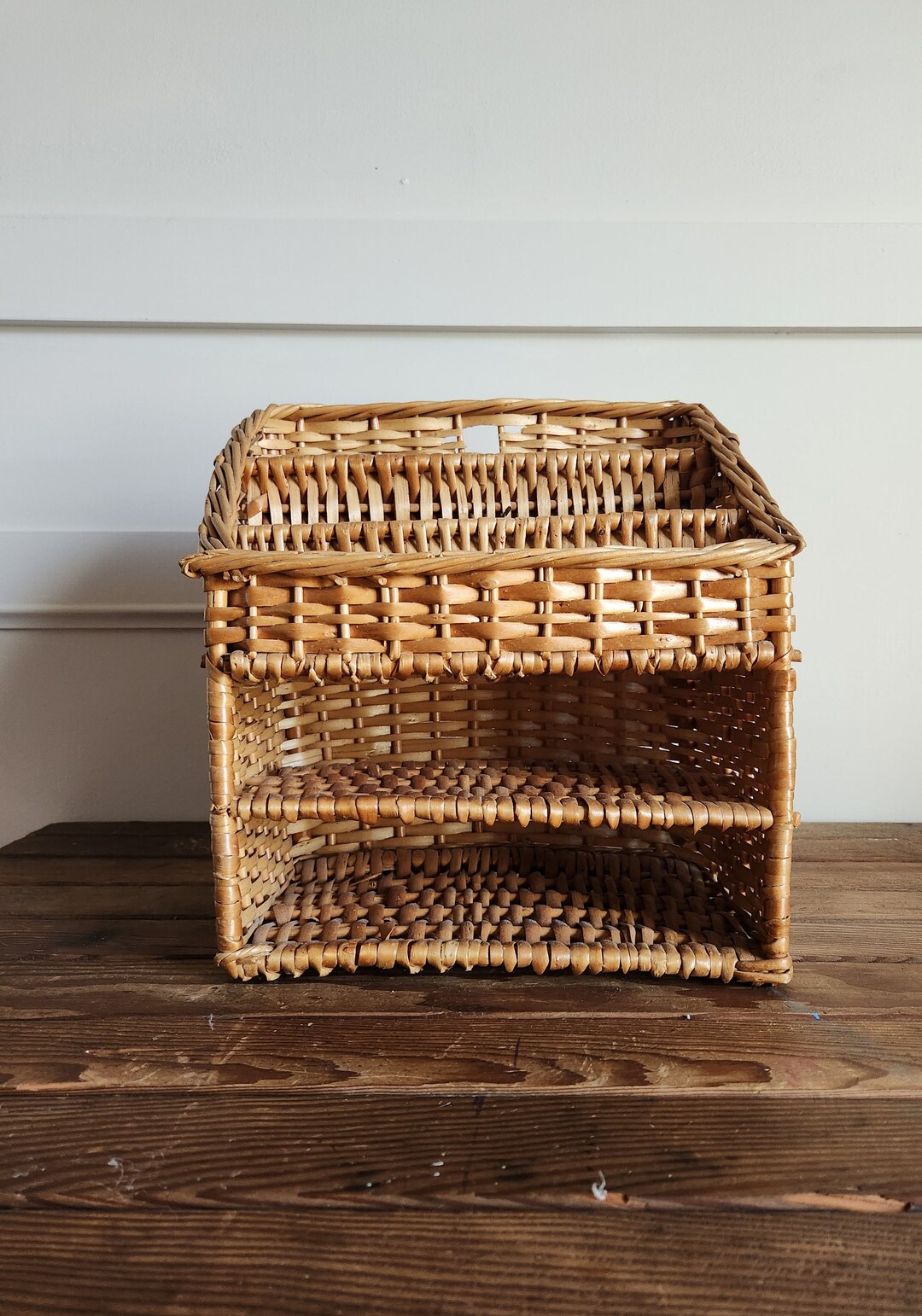 Vintage Rattan Wicker Rotin Wood Magazine Rack or Office Organizer ...