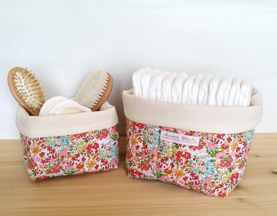 Set of 2 Quilted Floral Storage Baskets, Bathroom Storage, Changing ...