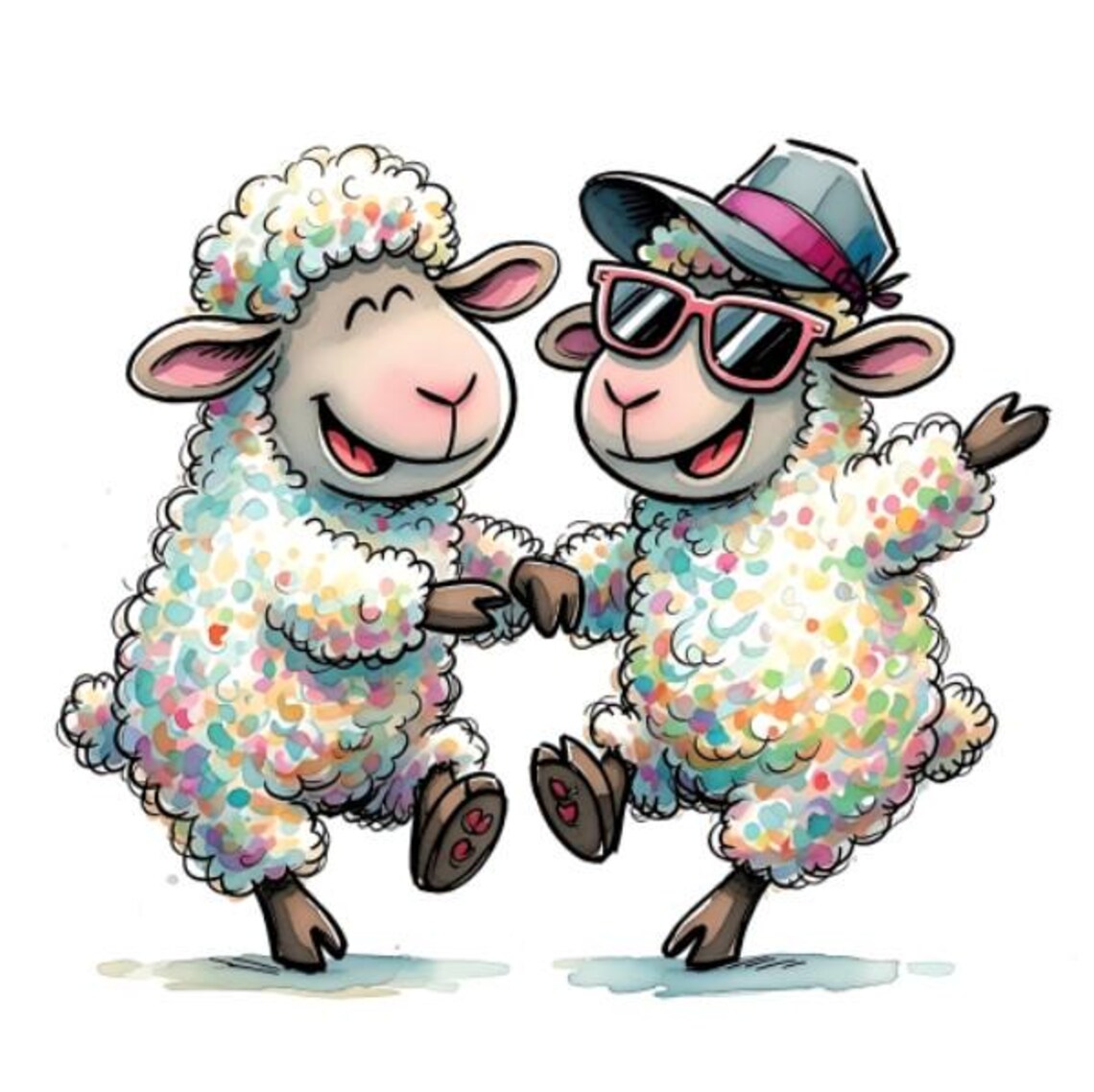 Whimsical Sheep Clipart Bundle: Watercolor Couple, Friendship Postcards ...