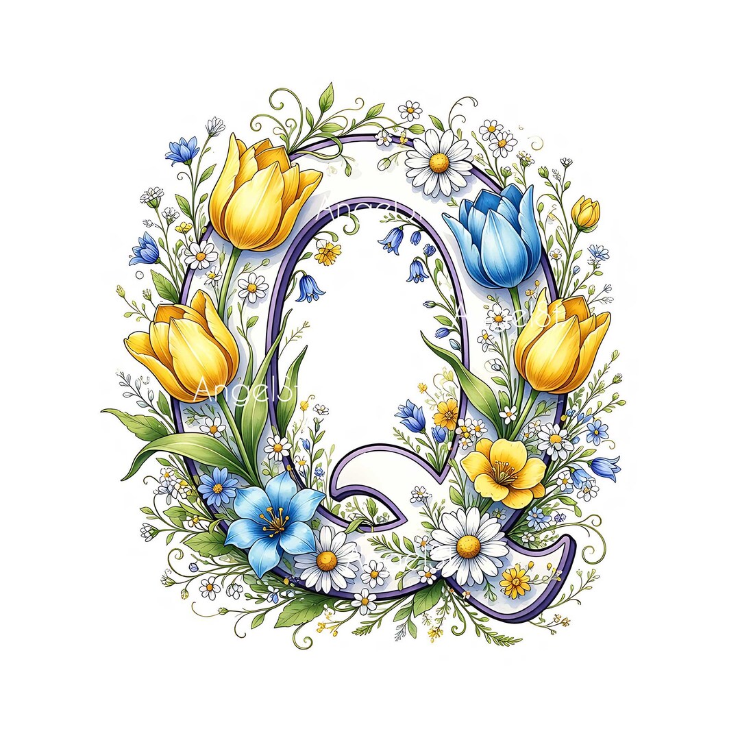 36 PNG Spring Floral Alphabet Clipart, Yellow Blue Tulip Letters ...