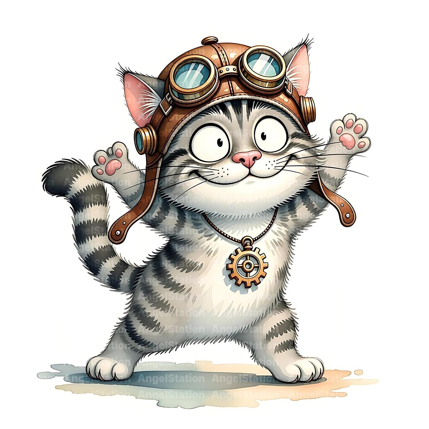 12 Steampunk Cat Clipart JPG PNG, Fun Steampunk Watercolor Art Canva ...