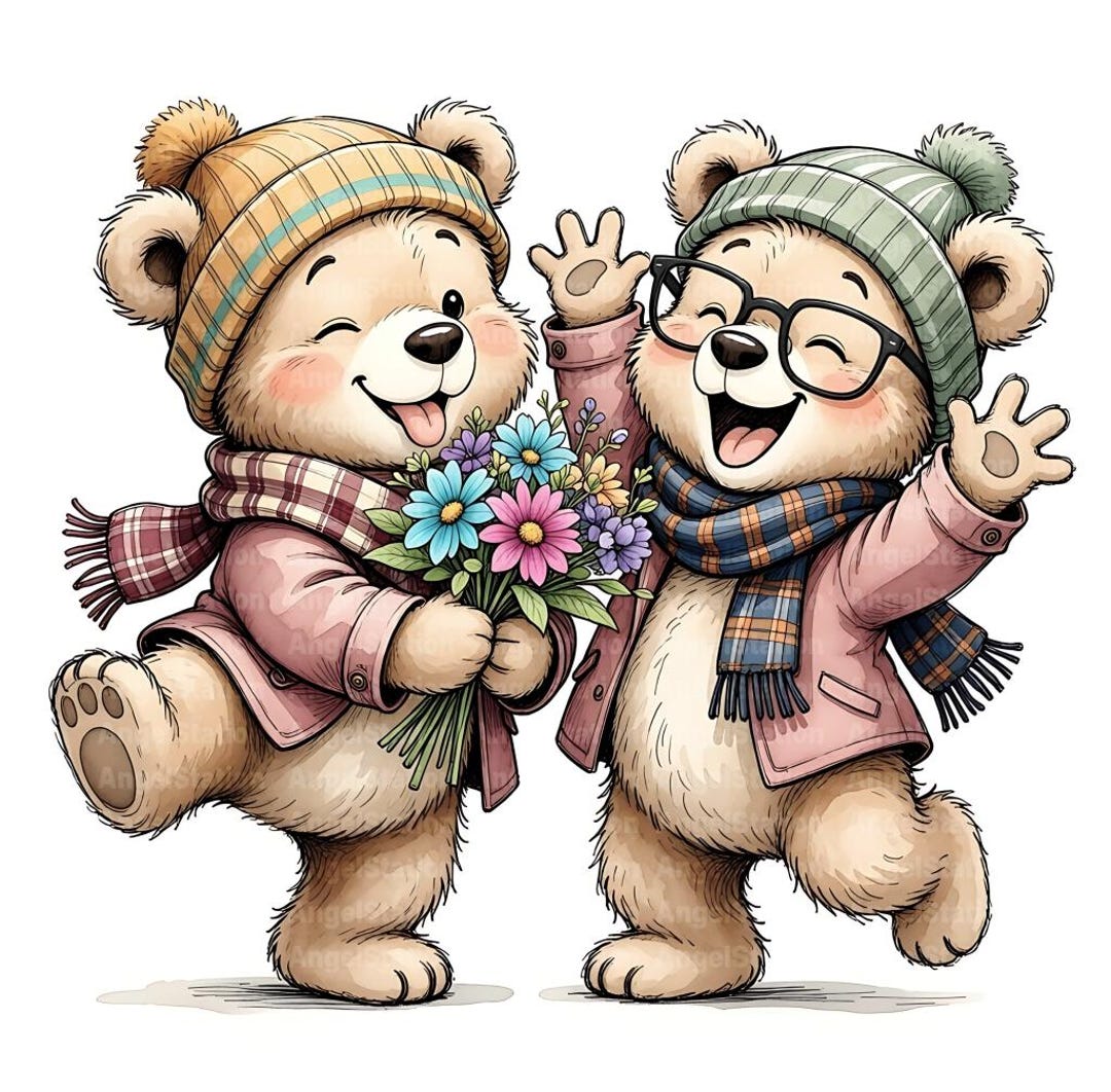 12 Cute Teddy Bears Friends Watercolo Clipart PNG JPG Bear Nursery ...