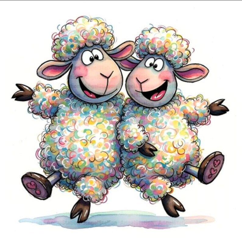 Whimsical Sheep Clipart Bundle: Watercolor Couple, Friendship Postcards ...