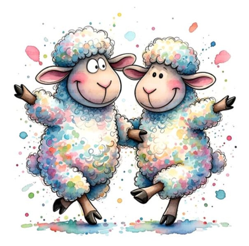 Whimsical Sheep Clipart Bundle: Watercolor Couple, Friendship Postcards ...
