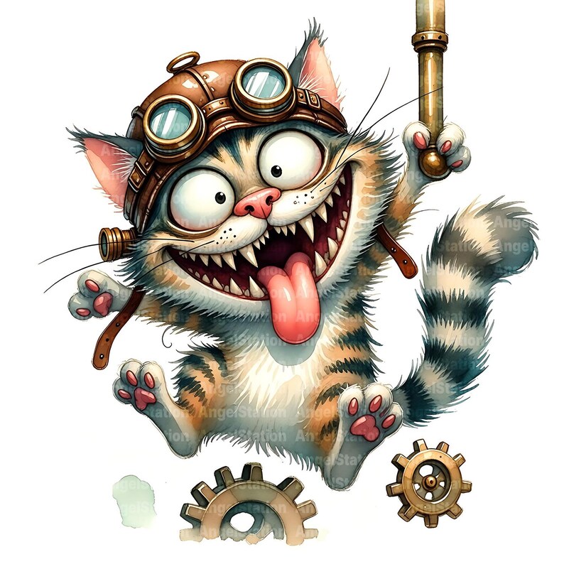 12 Steampunk Cat Clipart JPG PNG, Fun Steampunk Watercolor Art Canva ...