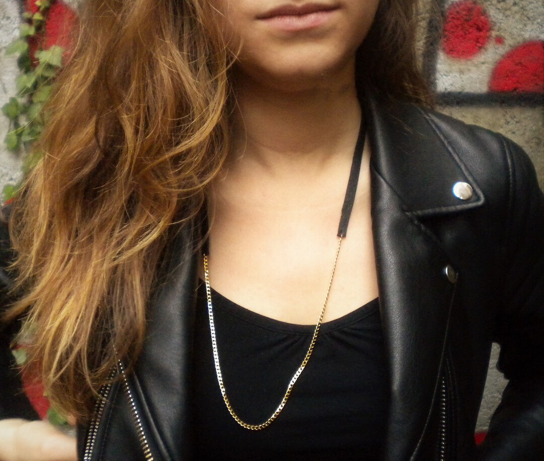 Women's Leather and Chain Necklace - Etsy