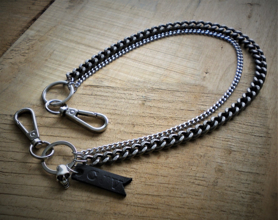 2-row Skull Men's Trouser Chain, Gunmetal Pocket Chain, Stainless Steel ...