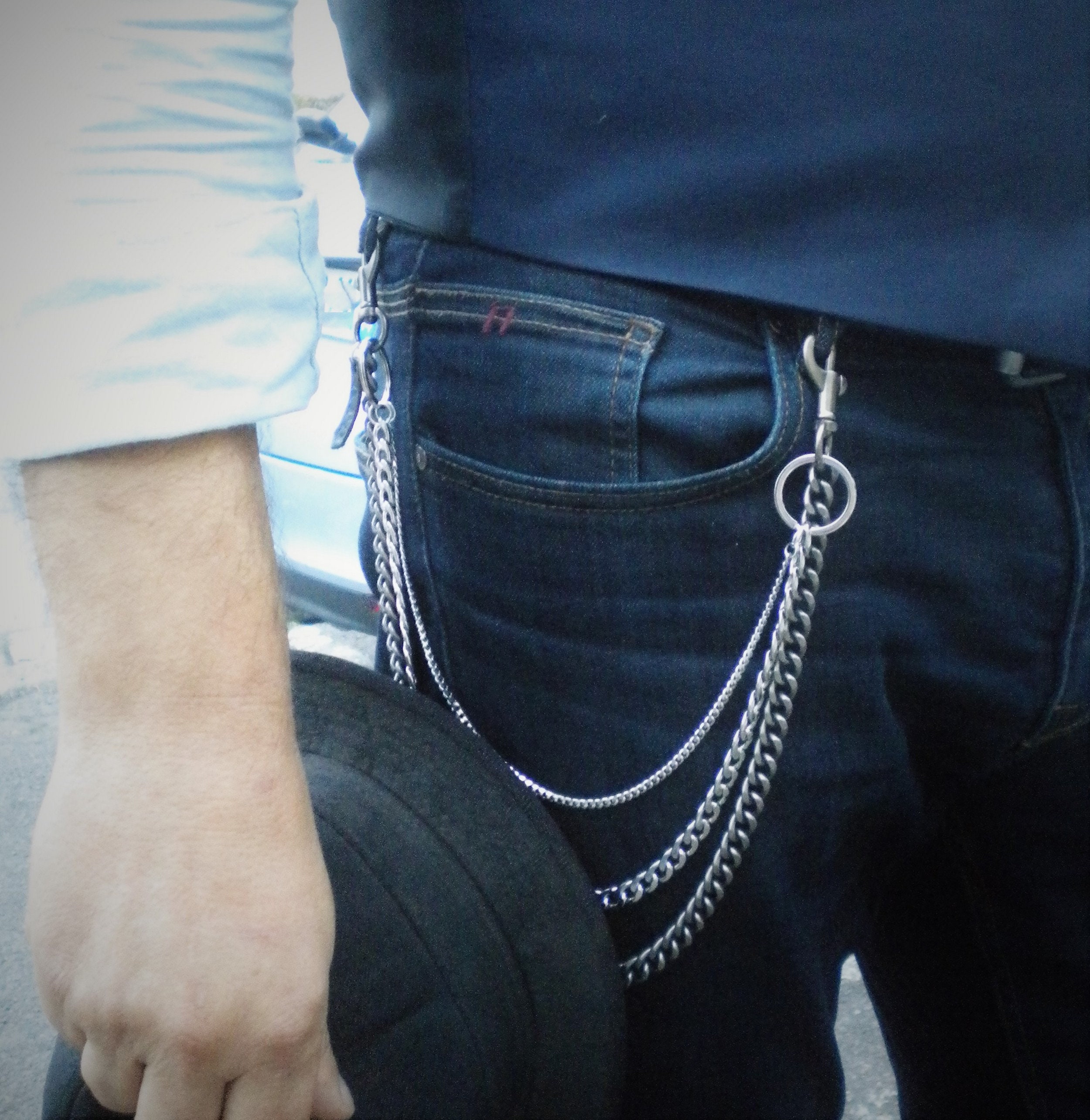 3-row men's trouser chain pocket chain stainless steel | Etsy