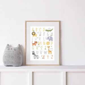Safari Animal Alphabet Print Cute Kids Tots Toddler Nursery Childrens ...
