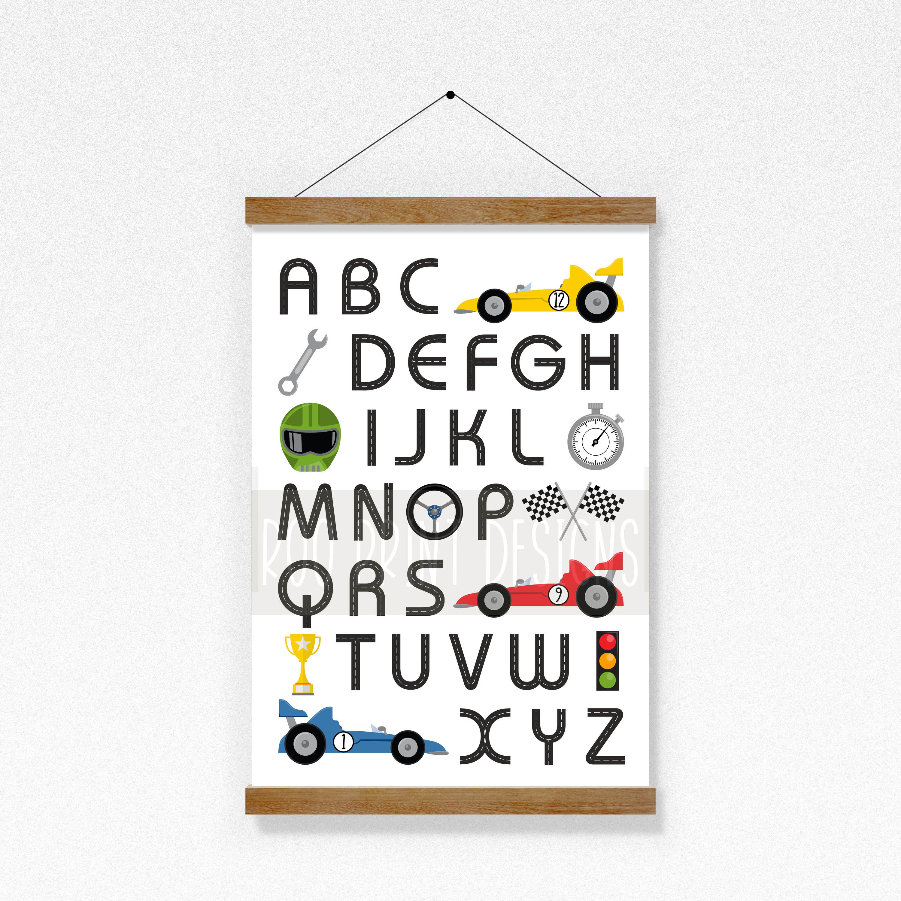 Racing Cars Alphabet Impresión Pista de Carreras ABC Cartel de | Etsy