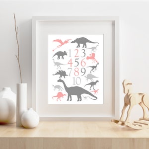 Girls Dinosaur Number Print Counting Bedroom Playroom Nursery Wall Art ...