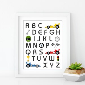 Racing Cars Alphabet Print Race Track ABC Car Poster Cute Colourful ...