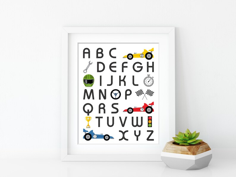 Racing Cars Alphabet Print Race Track ABC Car Poster Cute - Etsy