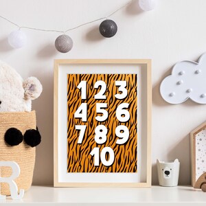 Tiger Number Print Kids Childrens Playroom Orange Wall Art Counting ...