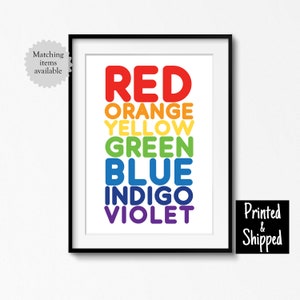 Rainbow Colours Word Art Print Rainbow Playroom Toddler Wall Decor Baby ...