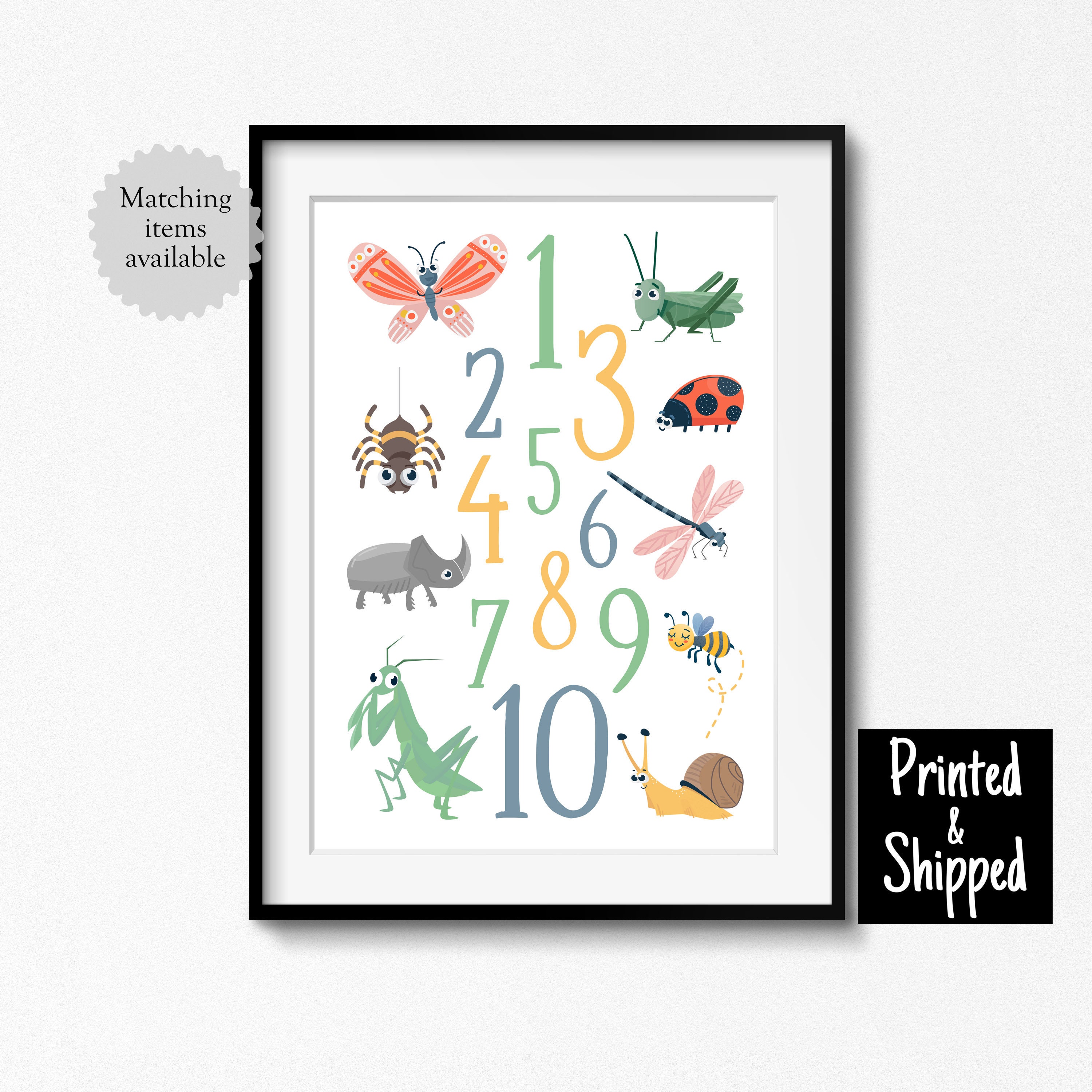 Cute Bug Insect Numbers Print Toddler Counting Wall Art Nursery Poster ...