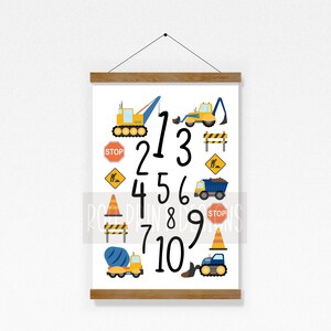Navy Blue Orange Yellow Construction Numbers Print Cute Digger Nursery ...
