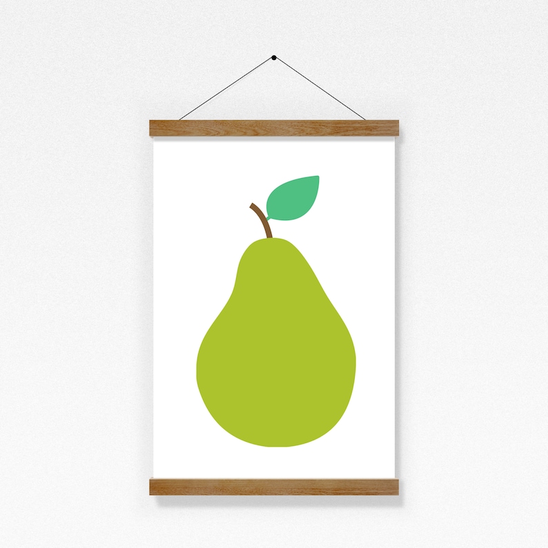 Big Green Pear Print Modern Bright Fruit Nursery Wall Art | Etsy