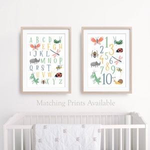 Cute Bug Insect Alphabet Print Toddler Wall Art Nursery Poster Green ...