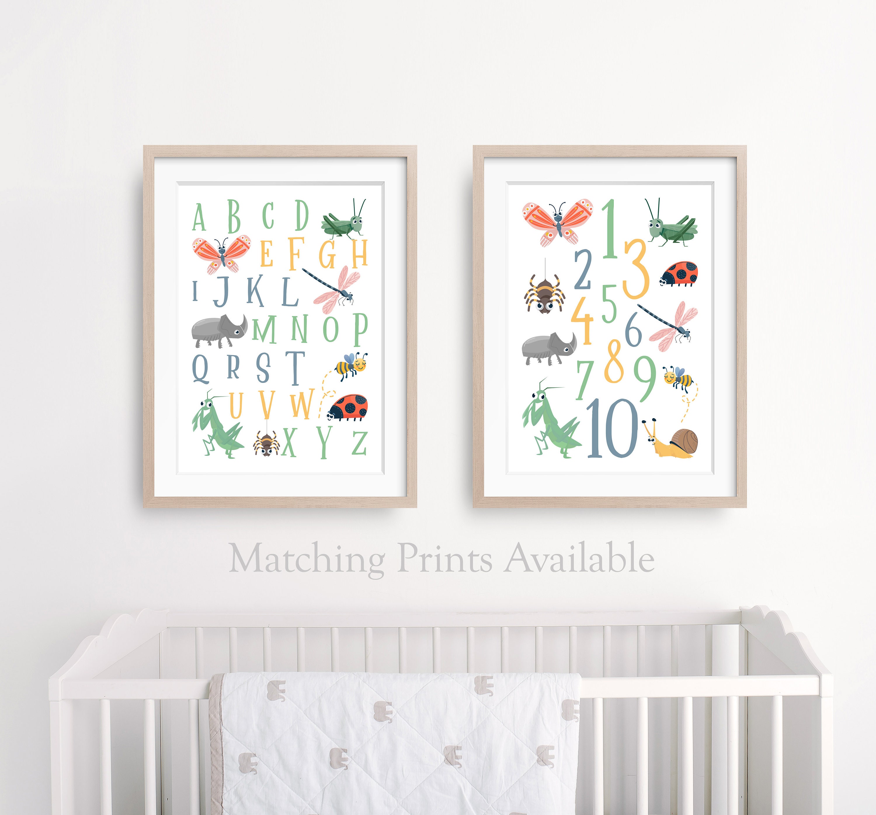 Cute Bug Insect Alphabet Print Toddler Wall Art Nursery Poster Green ...