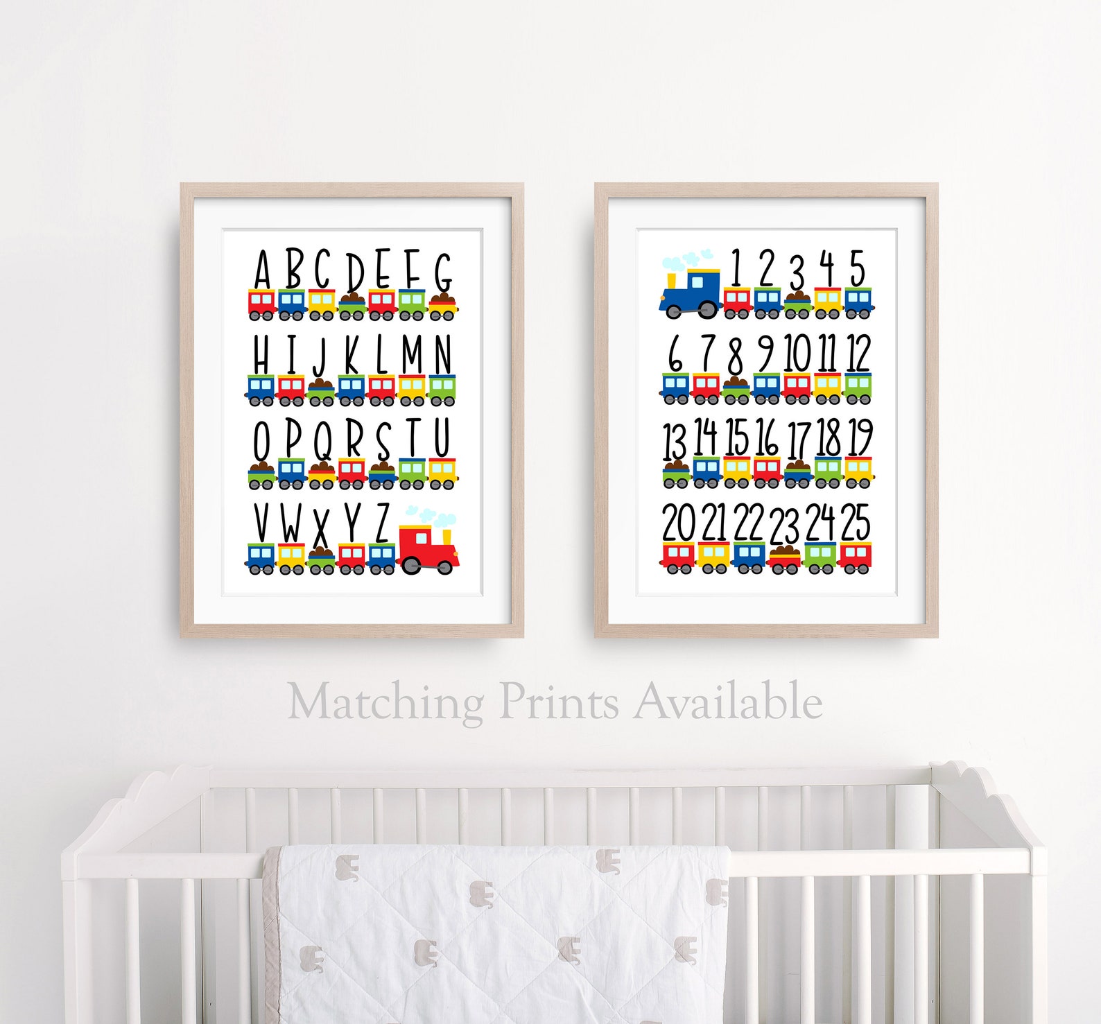 Train Numbers Print Cute Nursery Wall Art Decor Boys Kids | Etsy