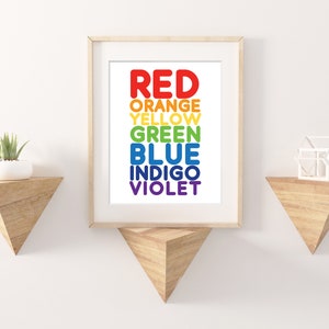 Rainbow Colours Word Art Print Rainbow Playroom Toddler Wall Decor Baby ...