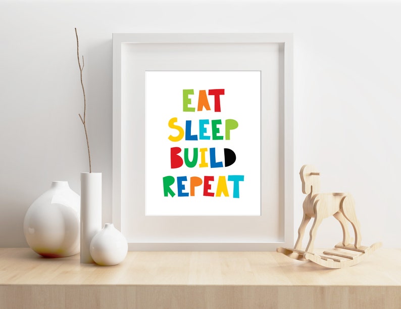 Eat Sleep Build Repeat Print Bright Kids Fun Nursery Word | Etsy