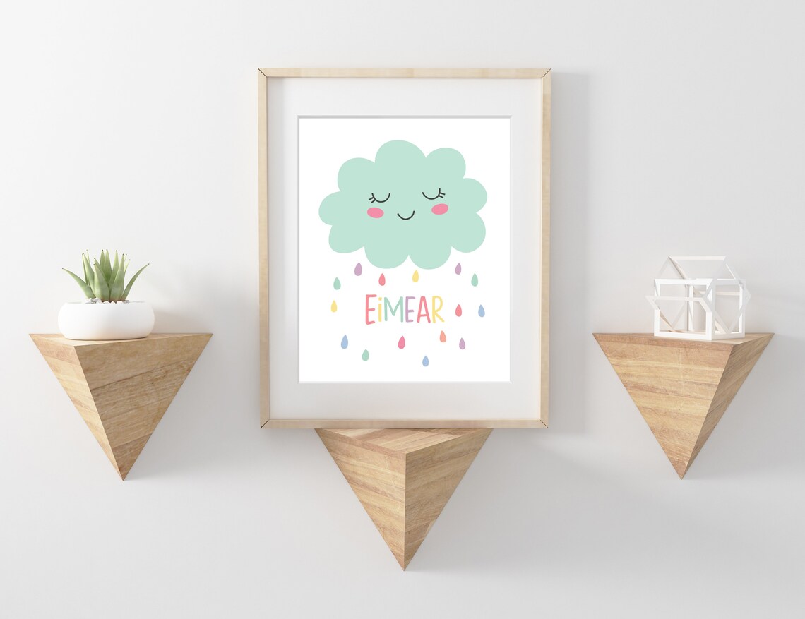 Rain Cloud Name Print Personalised New Baby Gift Rainbow Weather ...