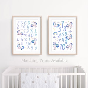 Unicorn Numbers Print Girls Counting Poster Cute Pink Blue Purple Lilac ...