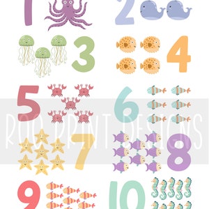 Ocean Animal Numbers Print Counting Sea Fun Print Kids Toddler ...
