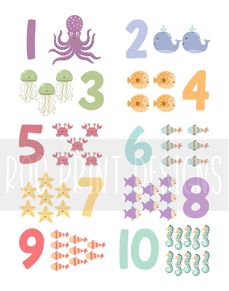 Ocean Animal Numbers Print Counting Sea Fun Print Kids Toddler | Etsy