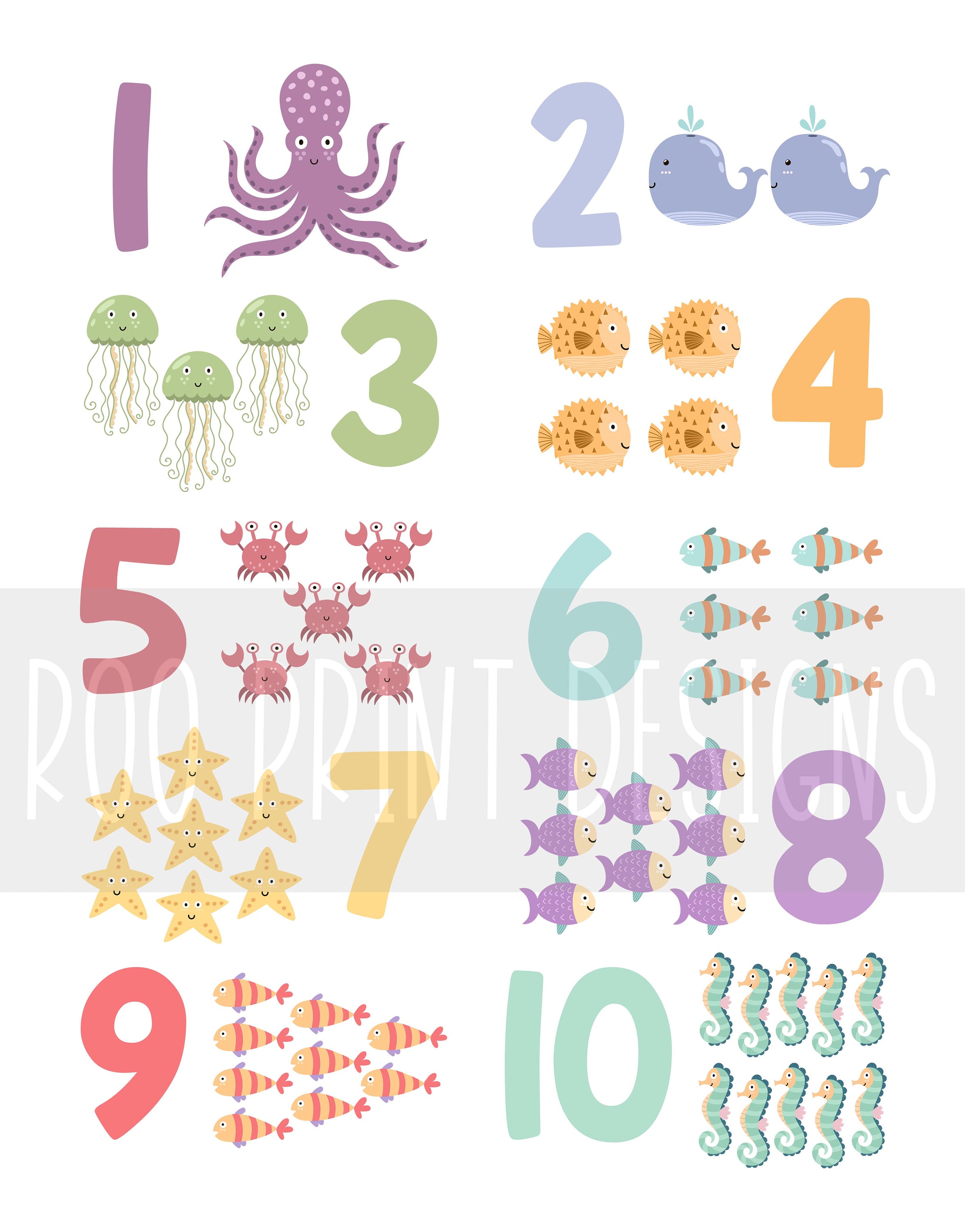 Ocean Animal Numbers Print Counting Sea Fun Print Kids Toddler | Etsy