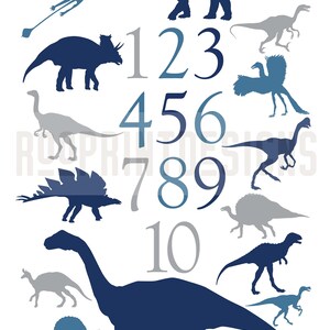 Dinosaur Number Print Navy Blue Boys Counting Bedroom Playroom Nursery ...