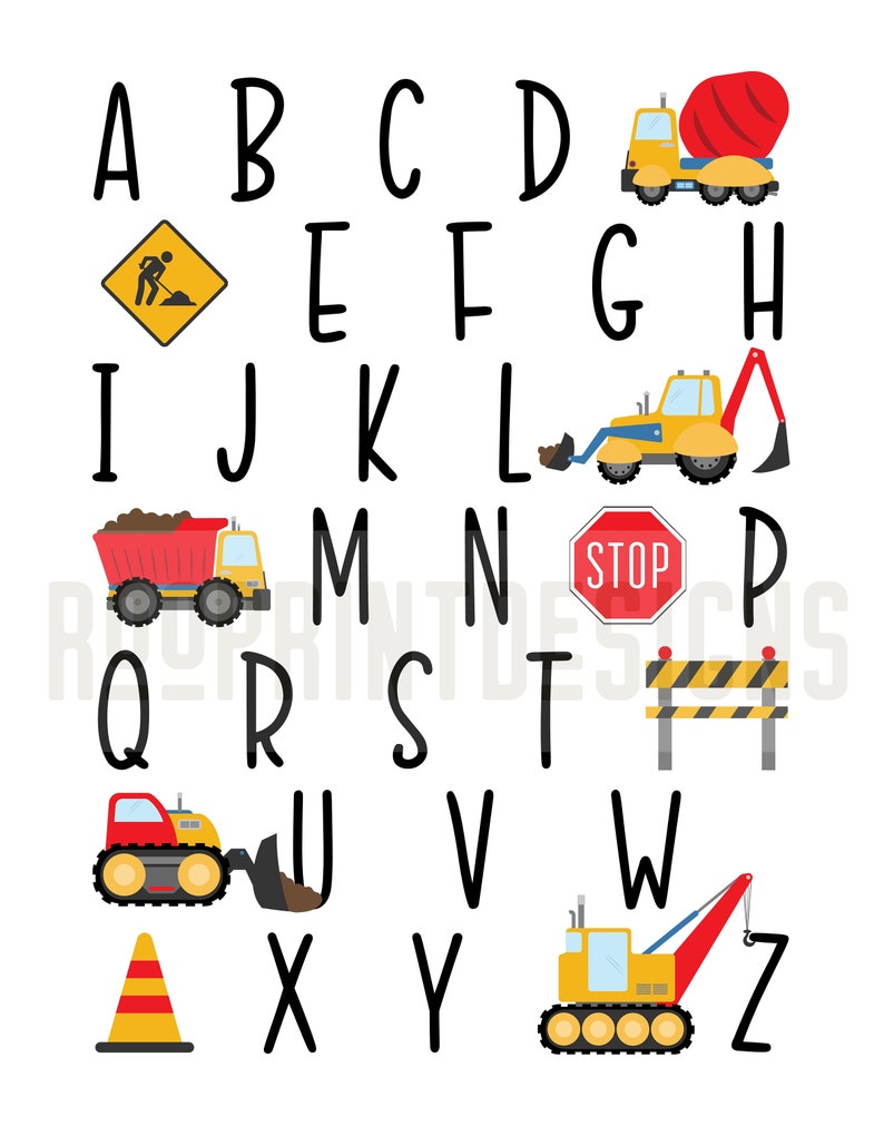 Construction Alphabet Print Transportation Nursery Wall Art | Etsy