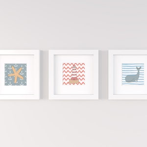 Nautical Print Set Cute Sea Beach Ocean Themed Neutral Nursery Wall Art ...