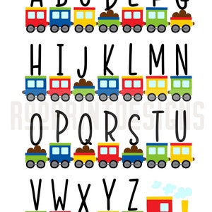 Train Alphabet Print Cute Nursery Wall Art Decor Boys Kids Toddler ...