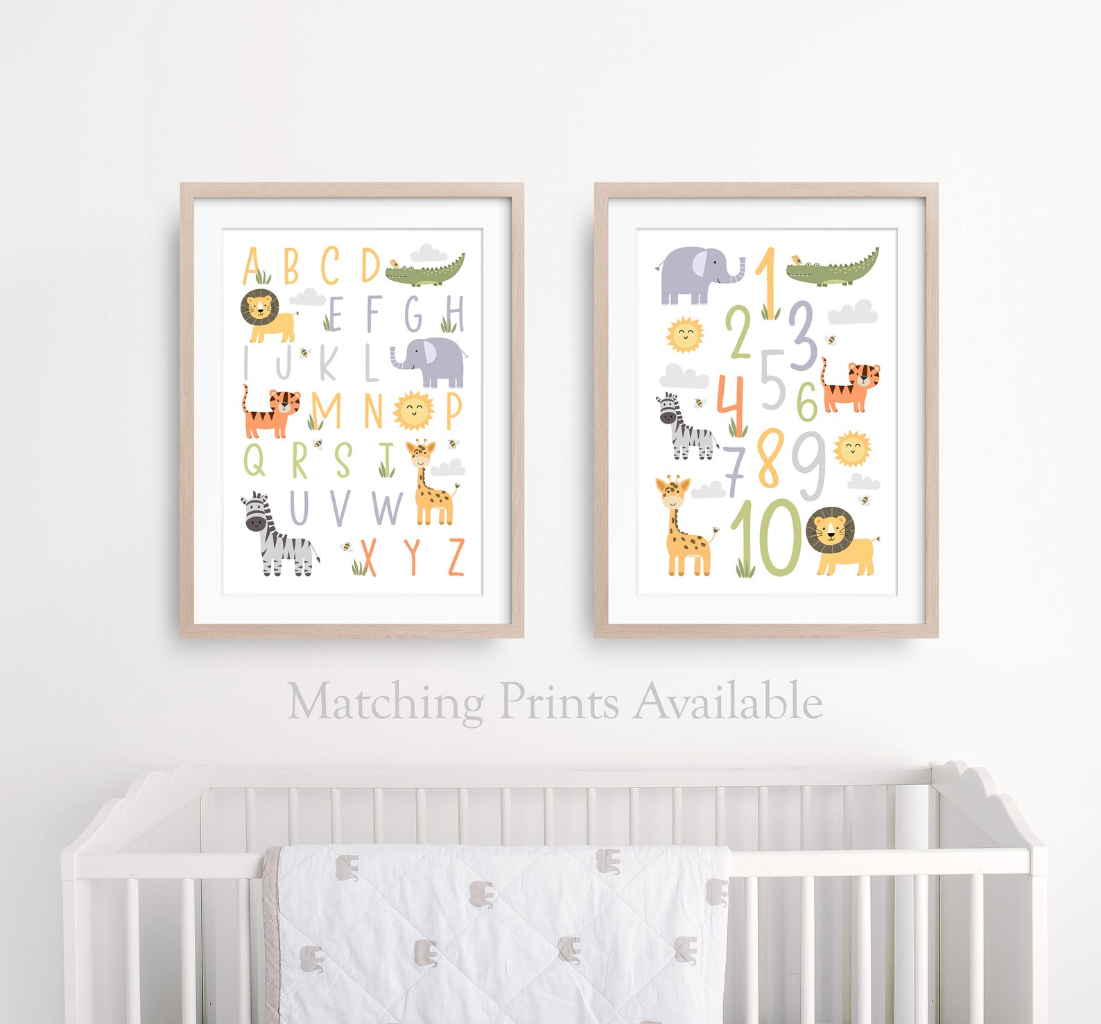 Safari Animal Numbers Print Cute Neutral Nursery Decor Childrens ...