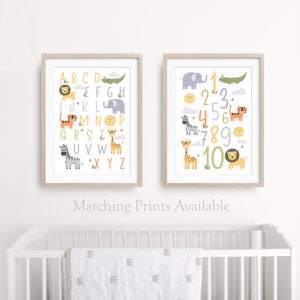 Safari Animal Numbers Print Cute Neutral Nursery Decor Childrens ...