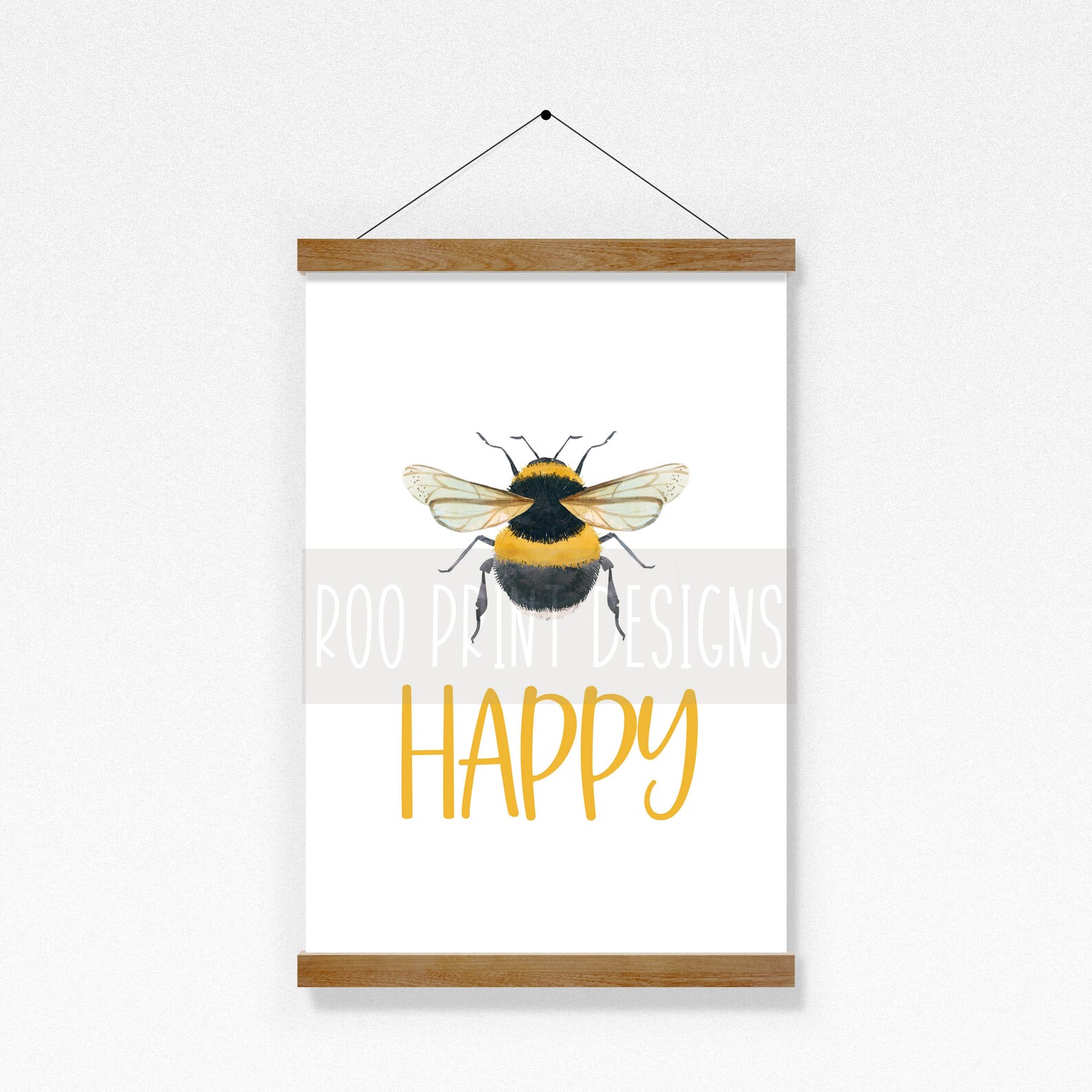Bee Happy Art Print Cute Nature Nursery Decor Poster Yellow | Etsy