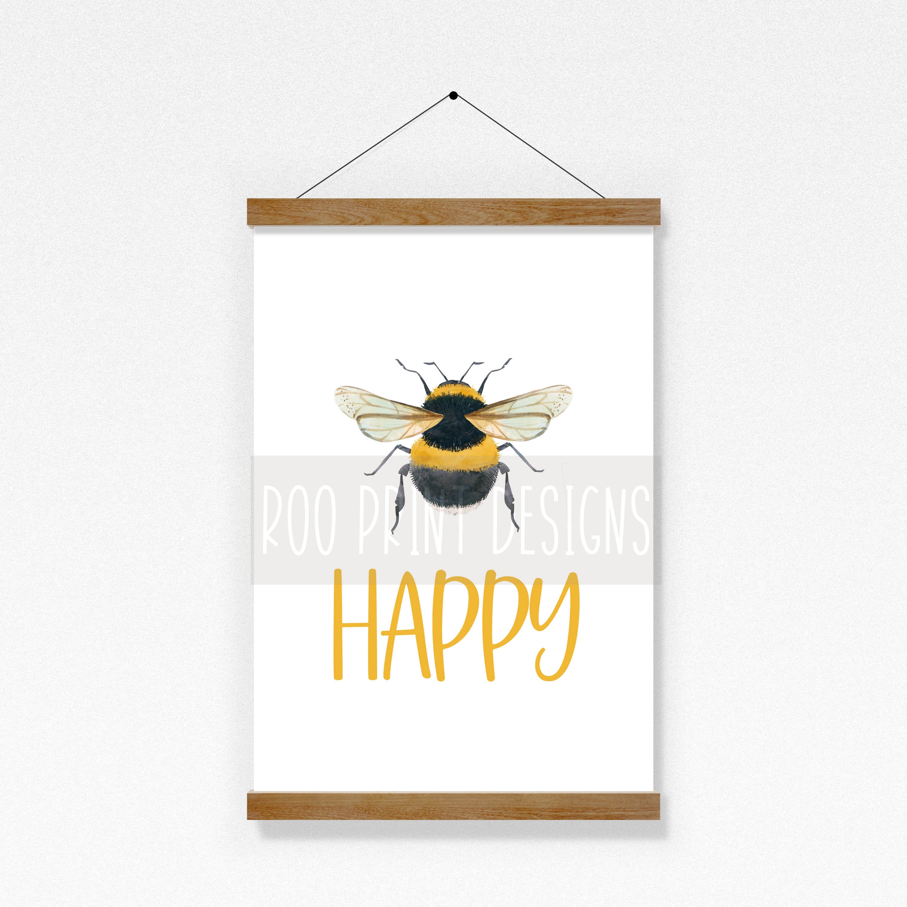 Bee Happy Art Print Cute Nature Nursery Decor Poster Yellow | Etsy UK