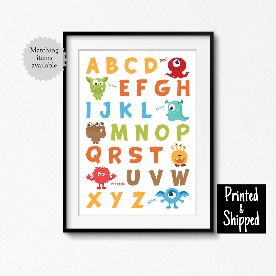 Cute Kids Monster Alphabet Print Colourful Fun ABC Poster Preschool ...