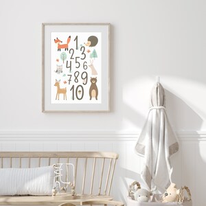 Woodland Numbers Print Forest Animal Number Wall Art Boy Girl Nursery ...