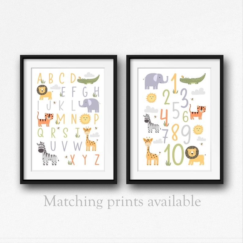 Safari Animal Numbers Print Cute Neutral Nursery Decor | Etsy
