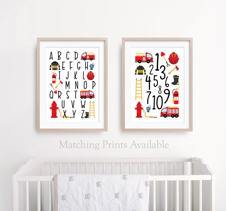 Firefighter Numbers Print Cute Fire Truck Boys Nursery Wall - Etsy