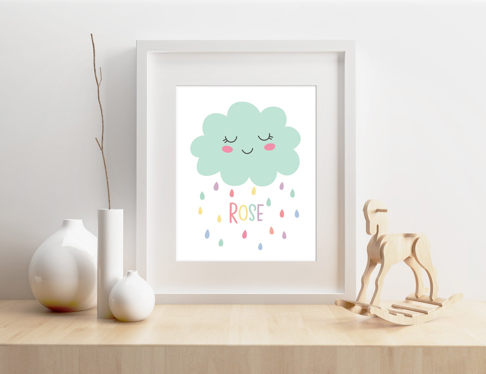 Rain Cloud Name Print Personalised New Baby Gift Rainbow Weather ...