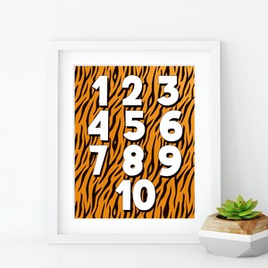 Tiger Number Print Kids Childrens Playroom Orange Wall Art Counting ...