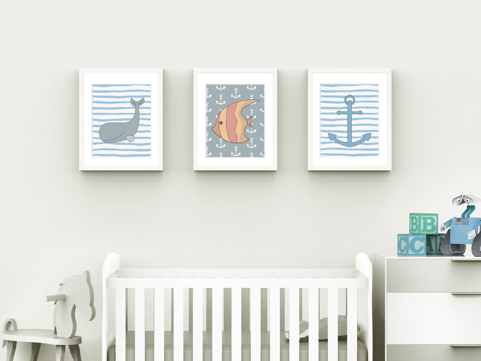 Nautical Print Set Cute Sea Beach Ocean Themed Neutral Nursery Wall Art ...