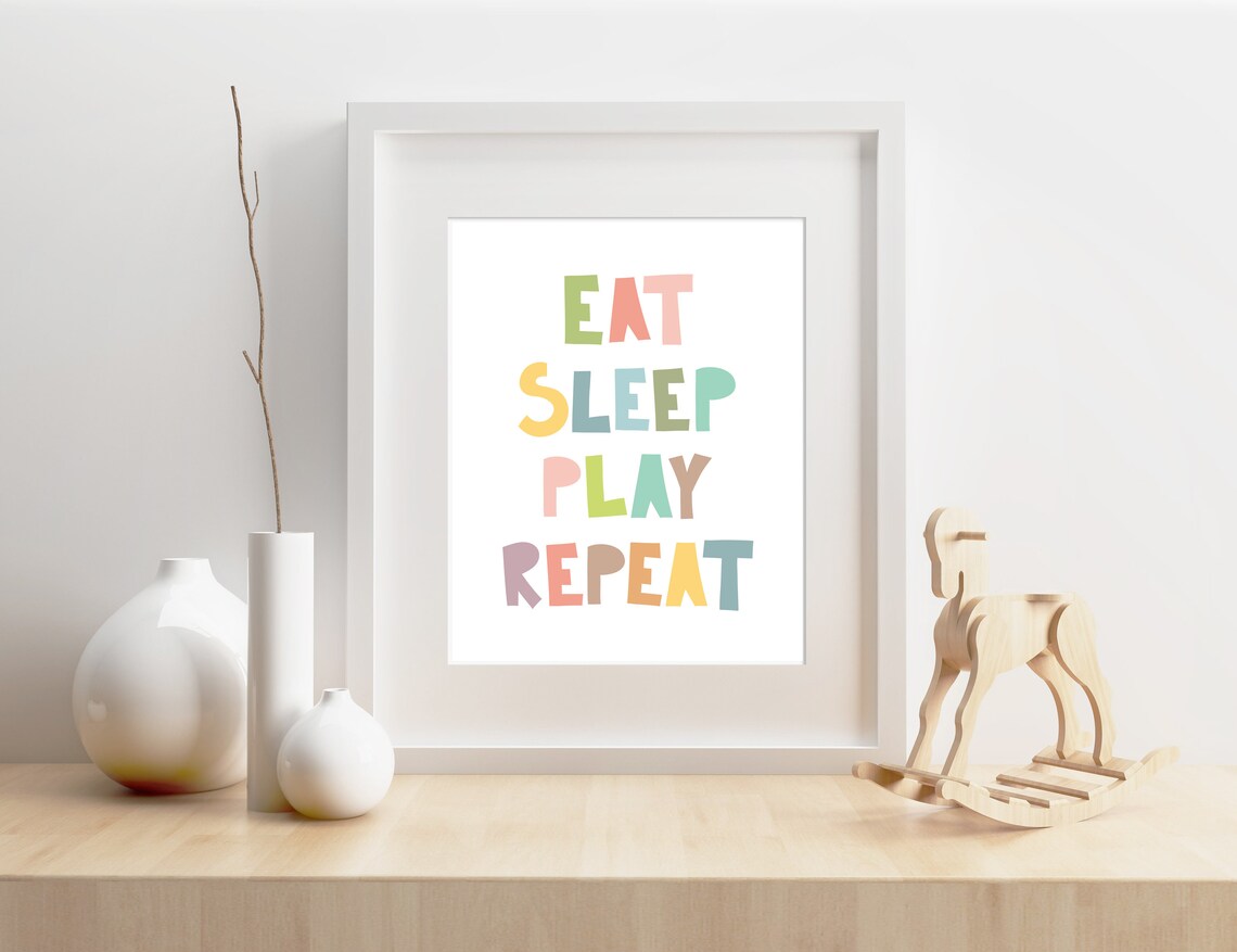 Eat Sleep Play Repeat Art Print Nursery Word Decor Playroom | Etsy